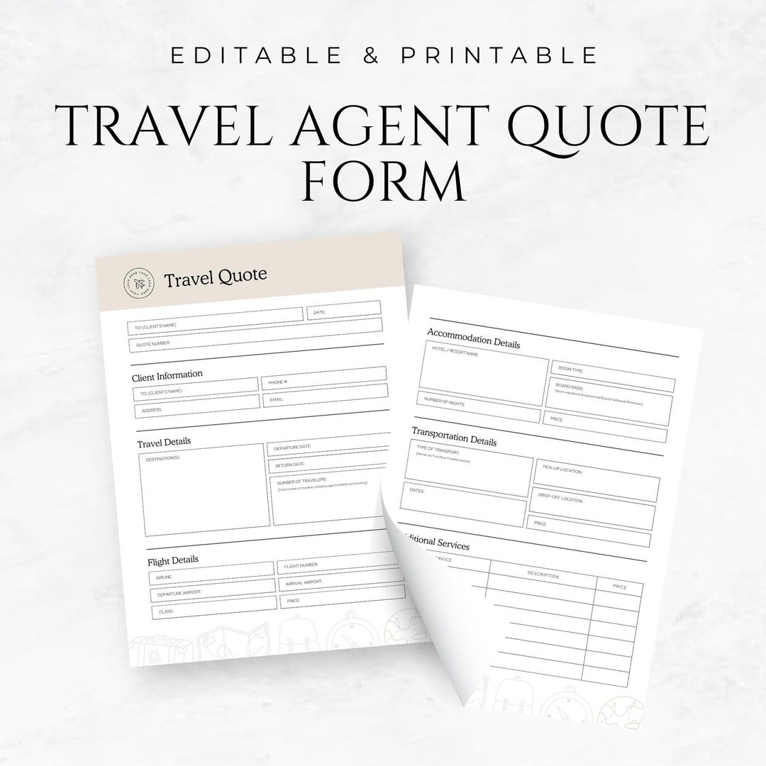 Travel Agent Quote Form Template Travel Business Form Travel Agency ...