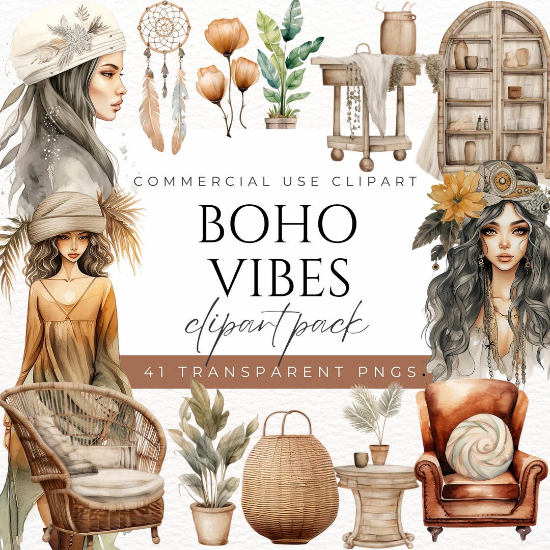 Boho Vibes Clipart Boho Aesthetic Boho Art Boho Watercolor Modern Boho ...