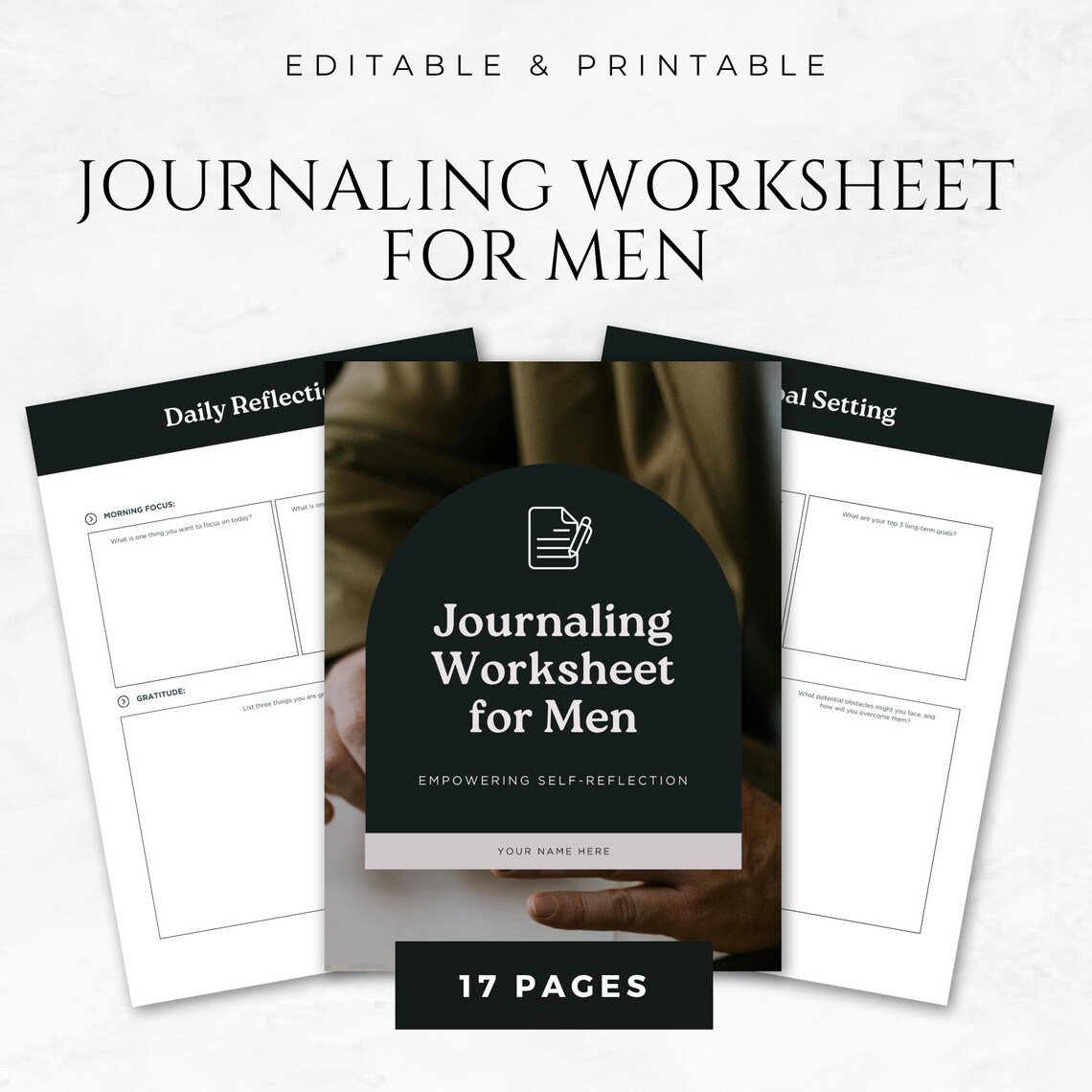 Journaling Worksheet for Men Template Printable Self-reflection ...