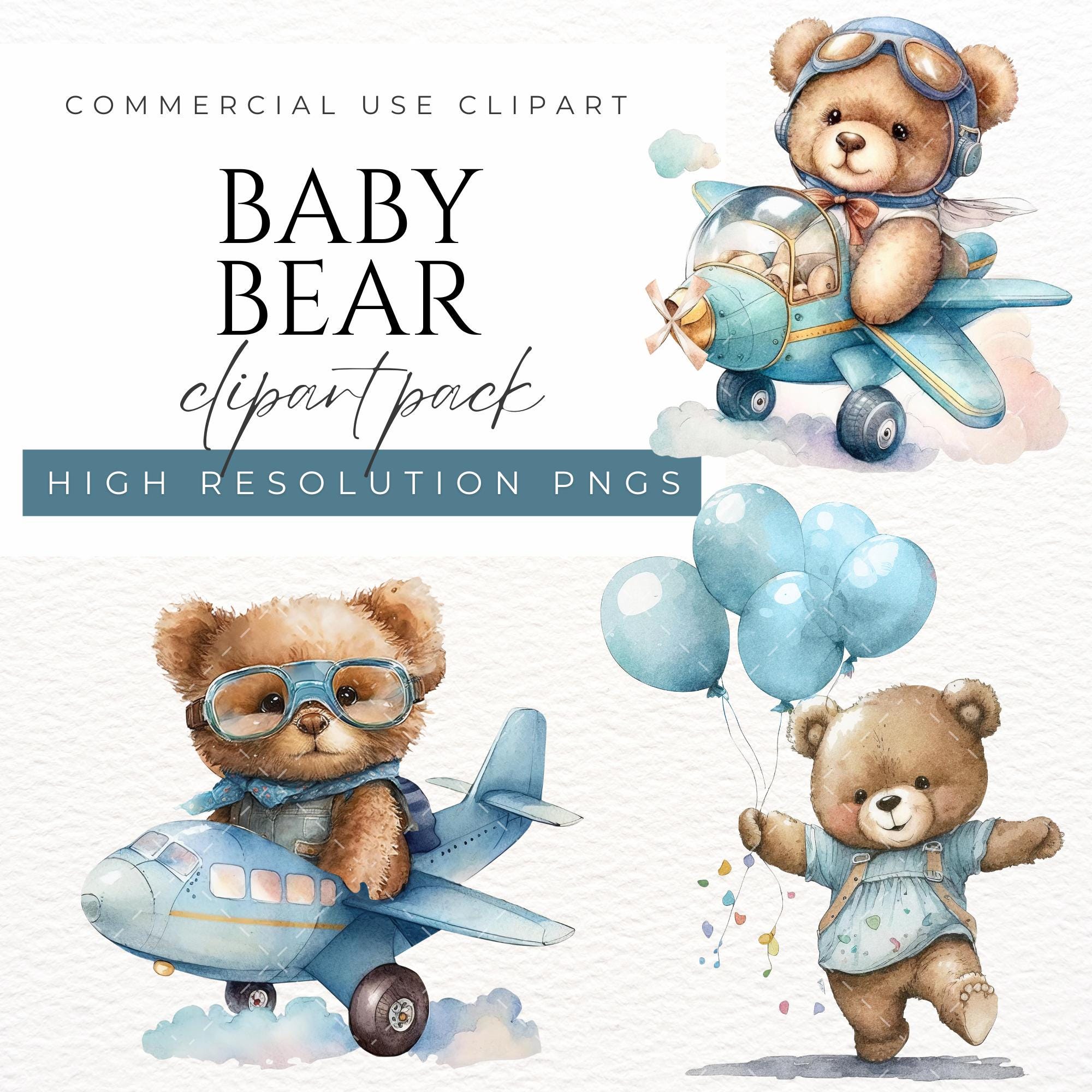 Baby Bear Clipart Cute Bear Clipart Watercolor Blue Teddy Bear Woodland ...