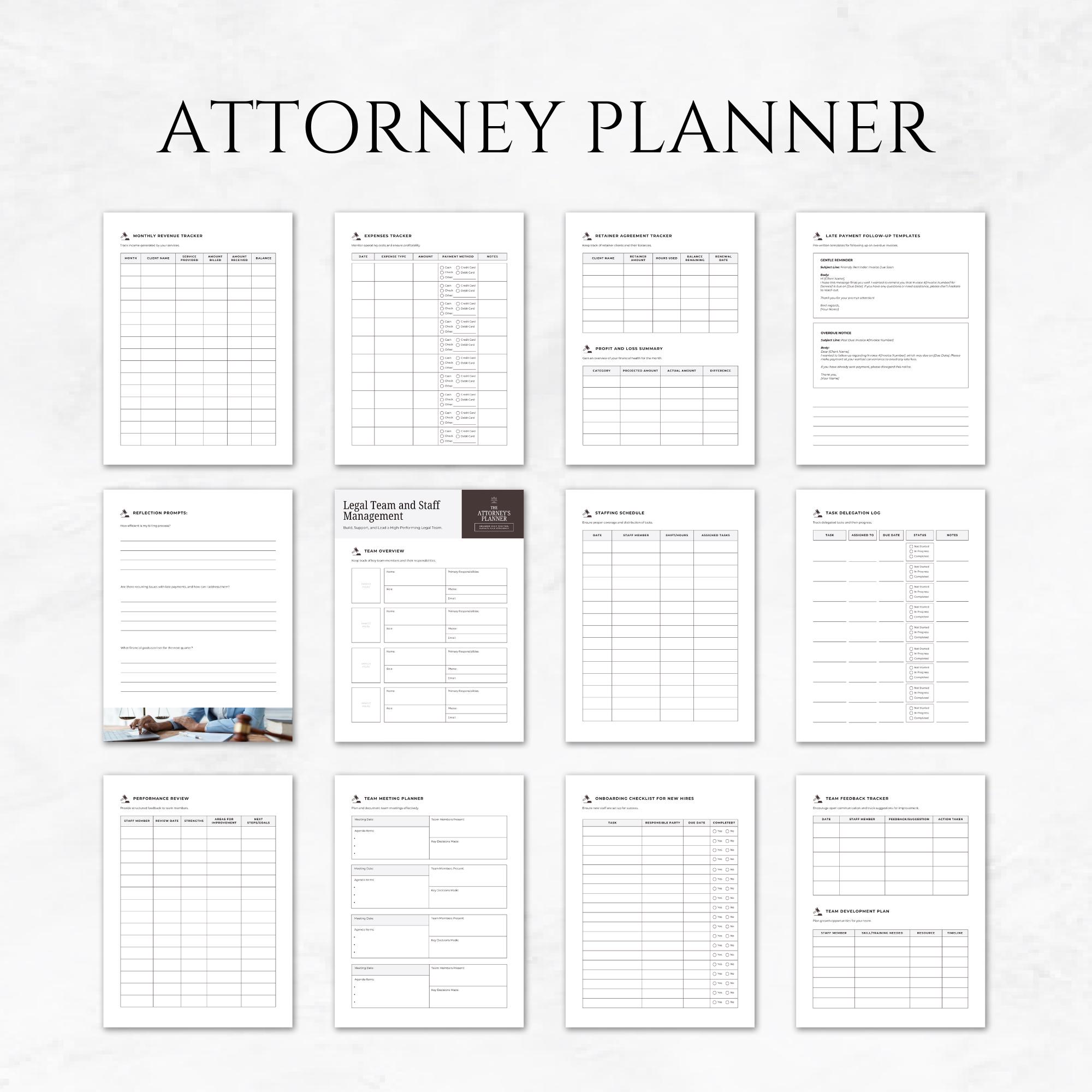 Attorney Planner Template Printable Lawyer Planner Law Office Planner ...