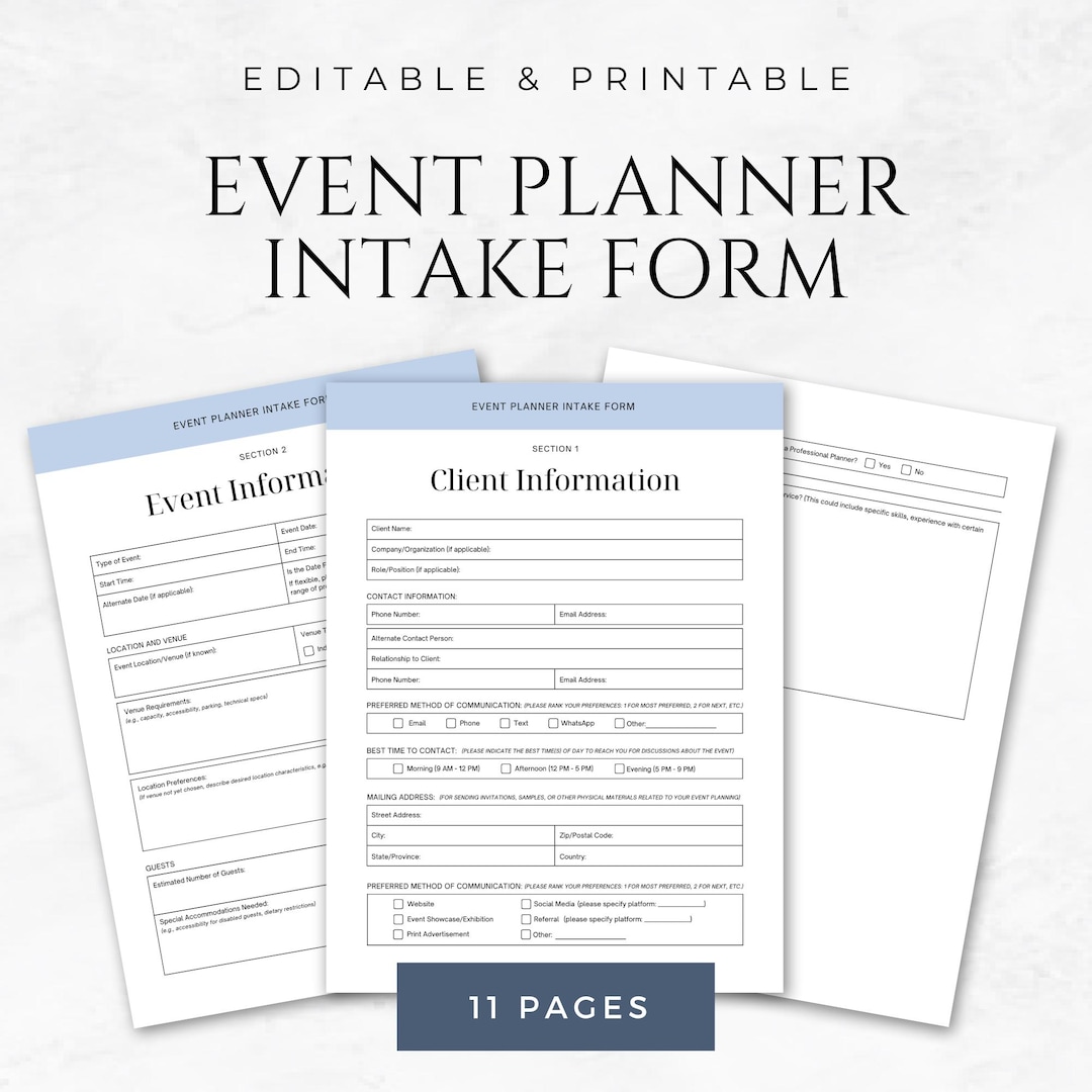 Event Planner Intake Form Template Event Planning Form Wedding Event ...