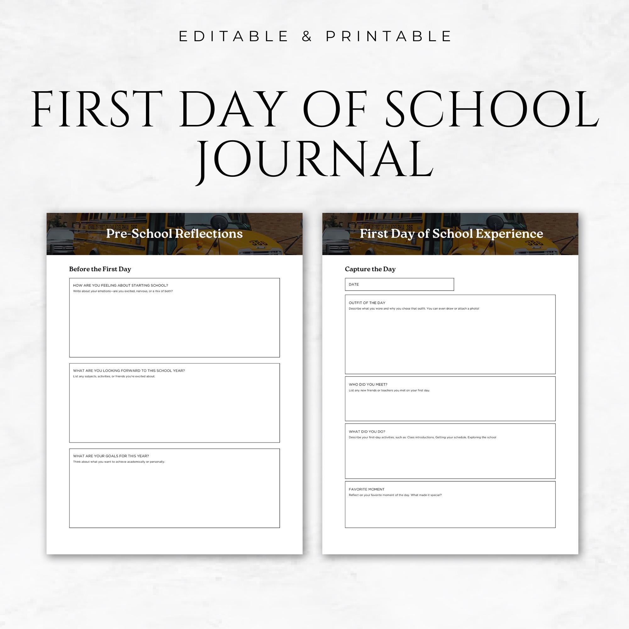 First Day of School Journal Template Back to School Keepsake School ...