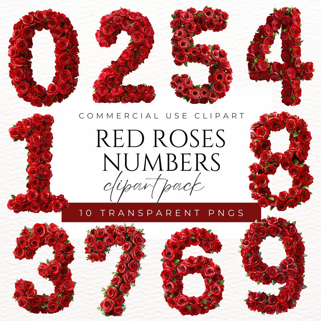 Red Roses Numbers Clipart Floral Numbers Clipart Rose Number Graphics ...