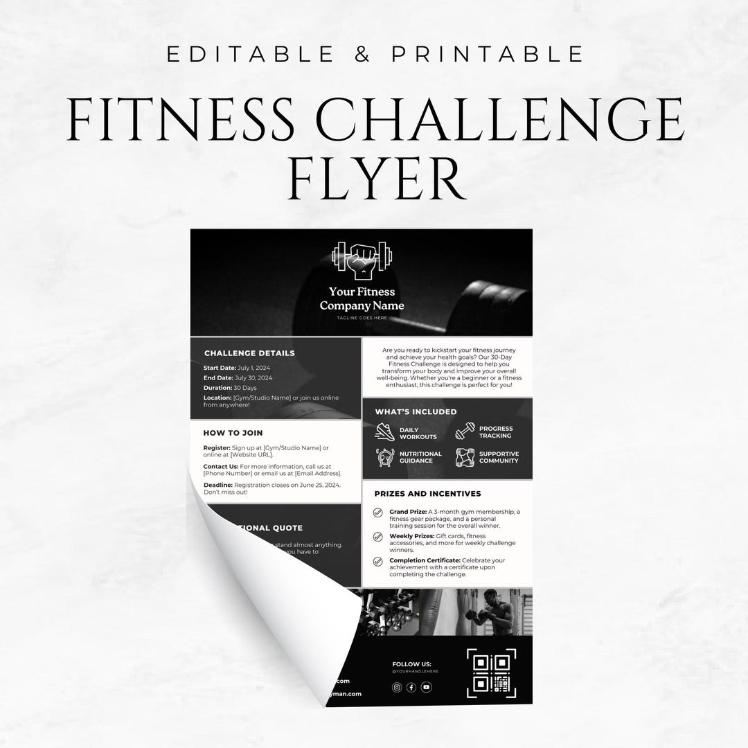 Fitness Challenge Flyer Printable Template Event Flyer Gym Flyer ...