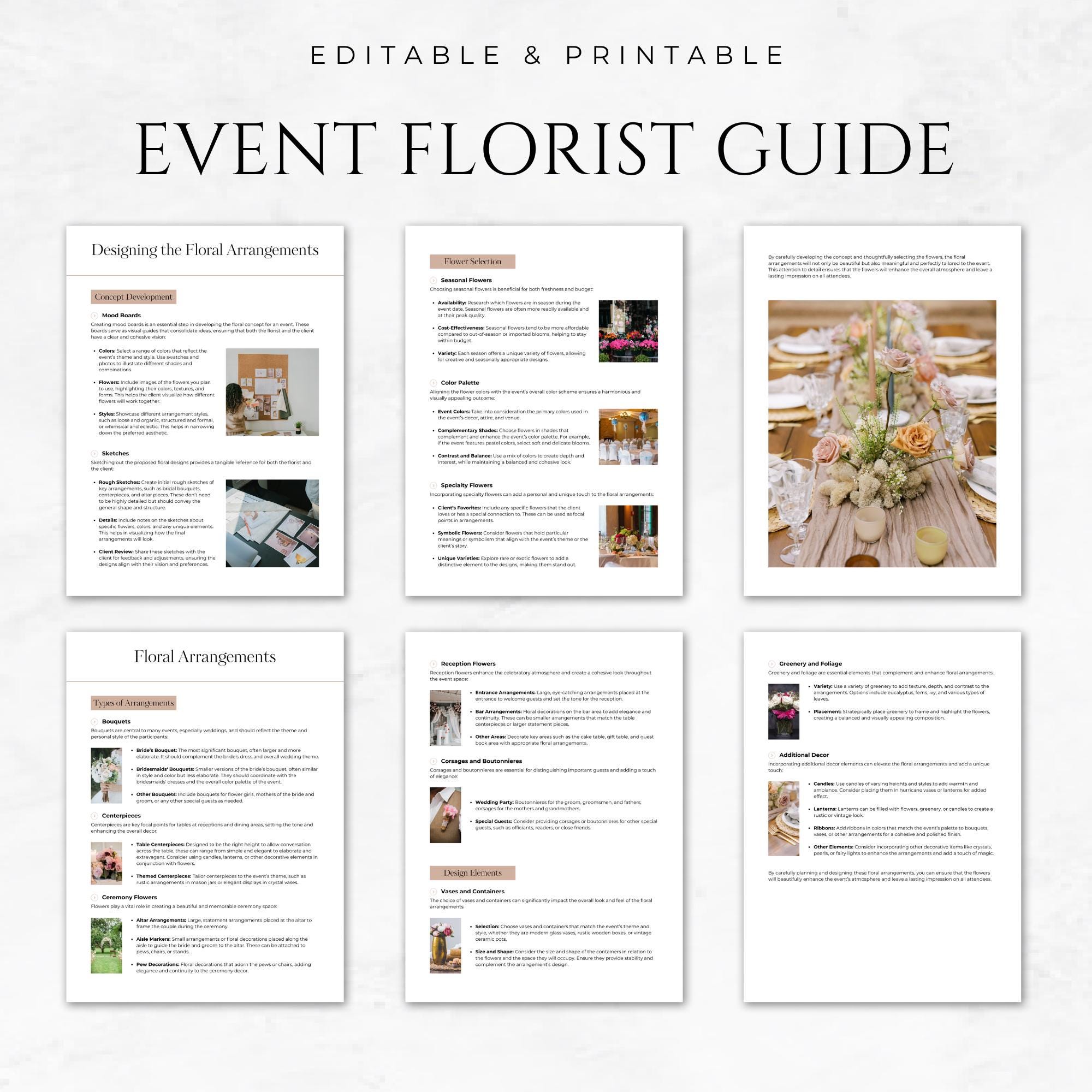 Event Florist Guide Template Printable Event Florist Canva Wedding ...