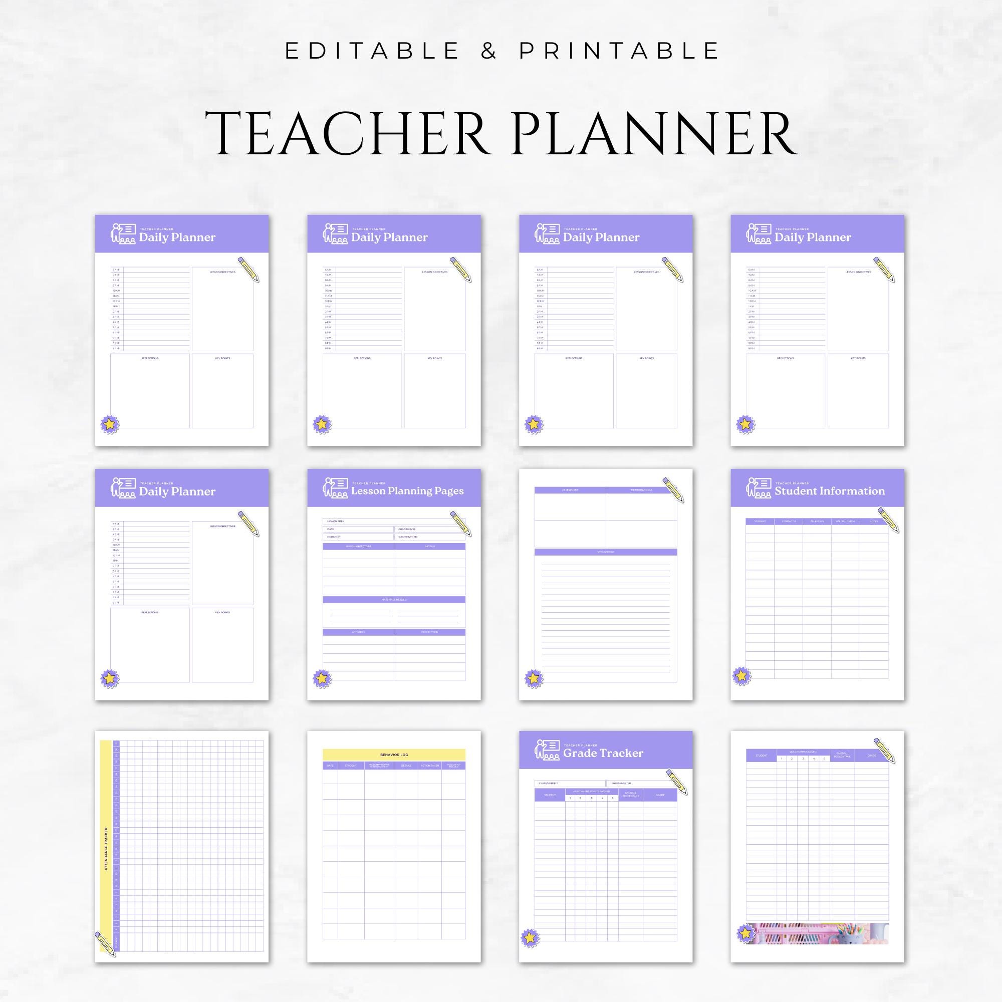 Teacher Planner Template Editable Lesson Planner Classroom Planner ...