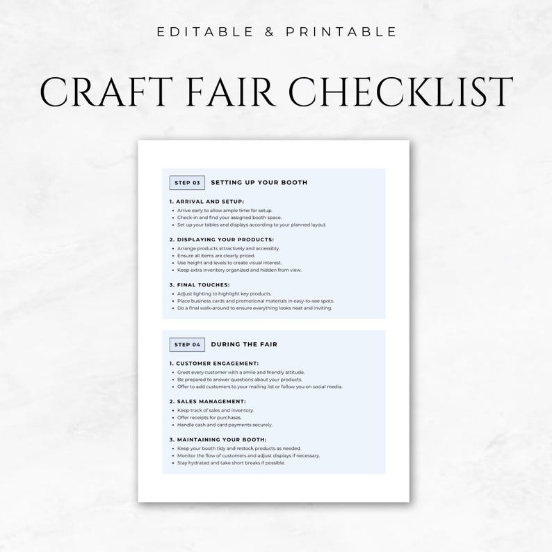 Craft Fair Checklist Template Printable Vendor Checklist Craft Show ...