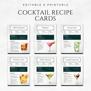 Cocktail Recipe Cards Templates Printable Drink Recipe Card Bar Cart ...