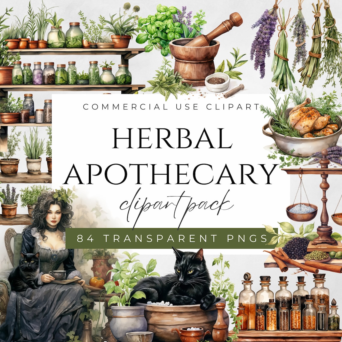 Herbal Apothecary Clipart PNG Herbalist Clipart Apothecary Jars & Shelf PNG Herbal Natural ...