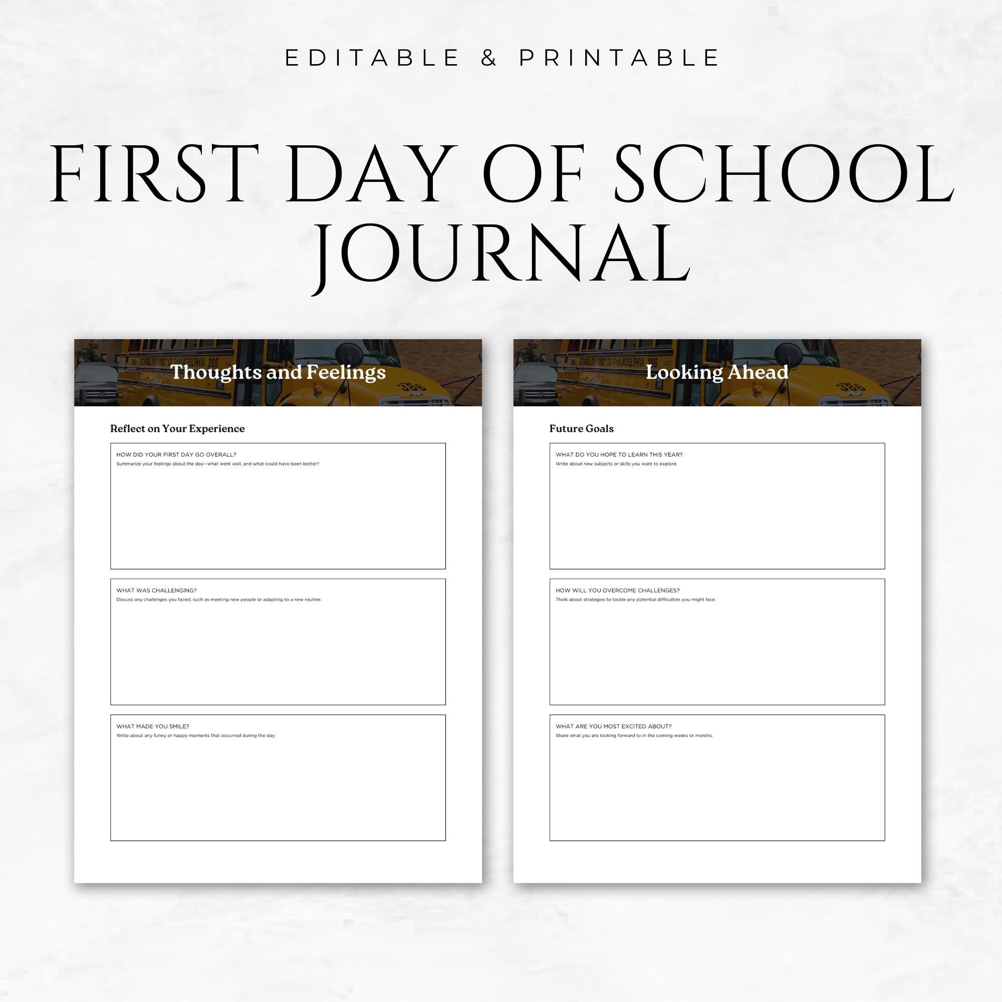 First Day of School Journal Template Back to School Keepsake School ...