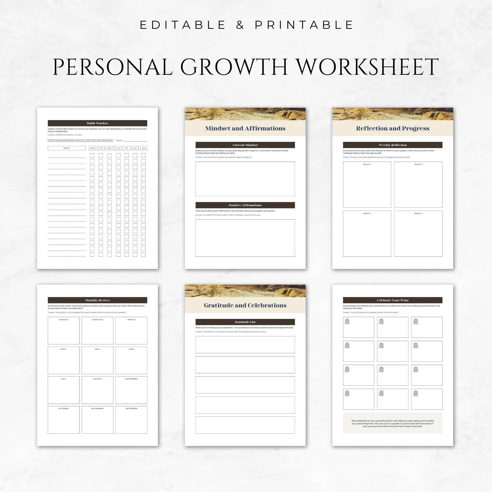 Personal Growth Worksheet Template Printable Self-development Worksheet ...