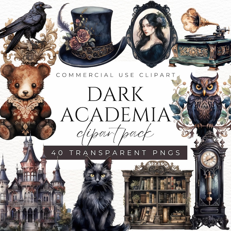 Dark Academia Clipart Vintage Aesthetic Clipart Gothic Academic Graphics Antique Clipart ...