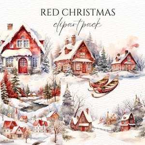 Red Christmas Clipart Watercolor Festive Winter Holiday Clipart ...