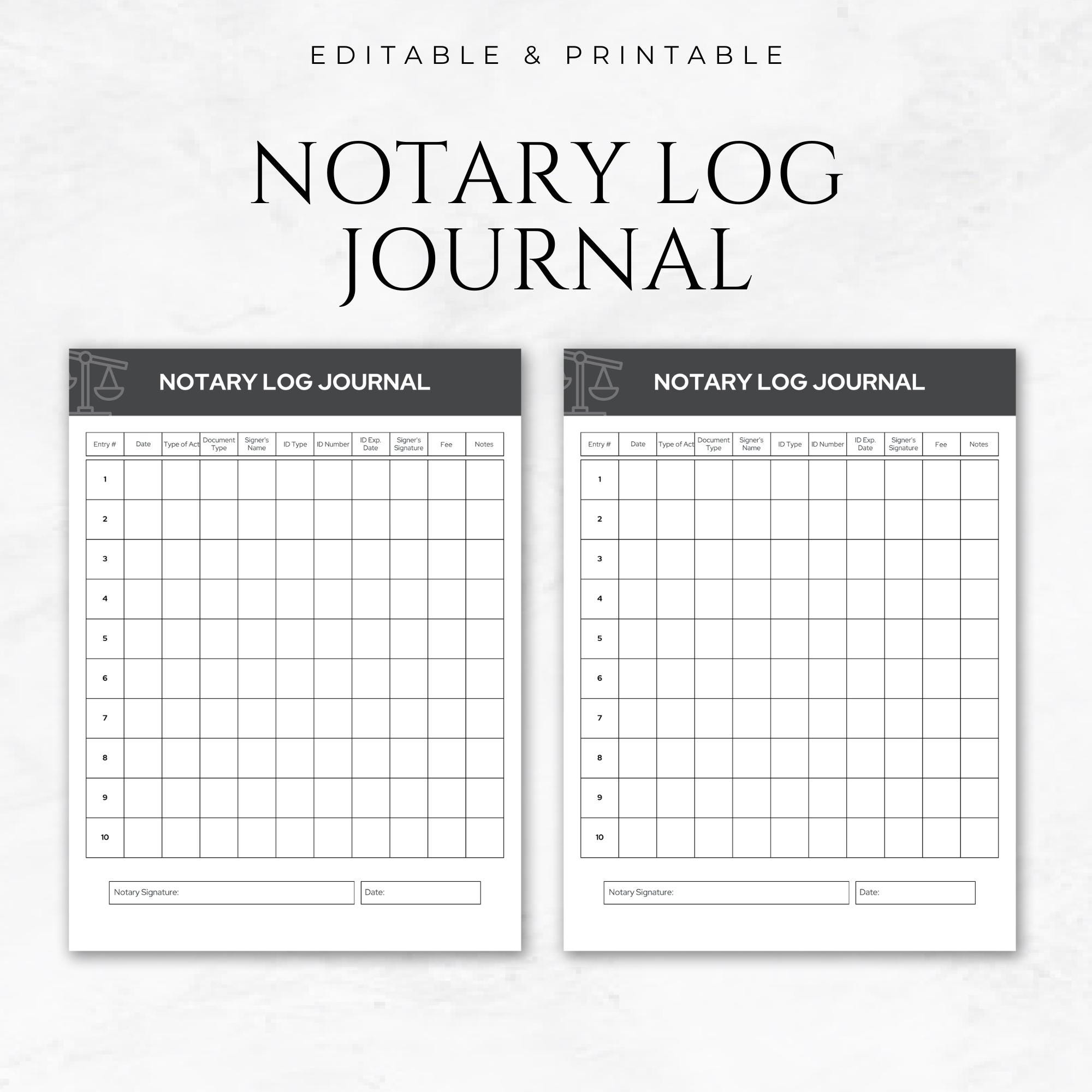 Notary Log Journal Template Printable Notary Record Book Editable ...