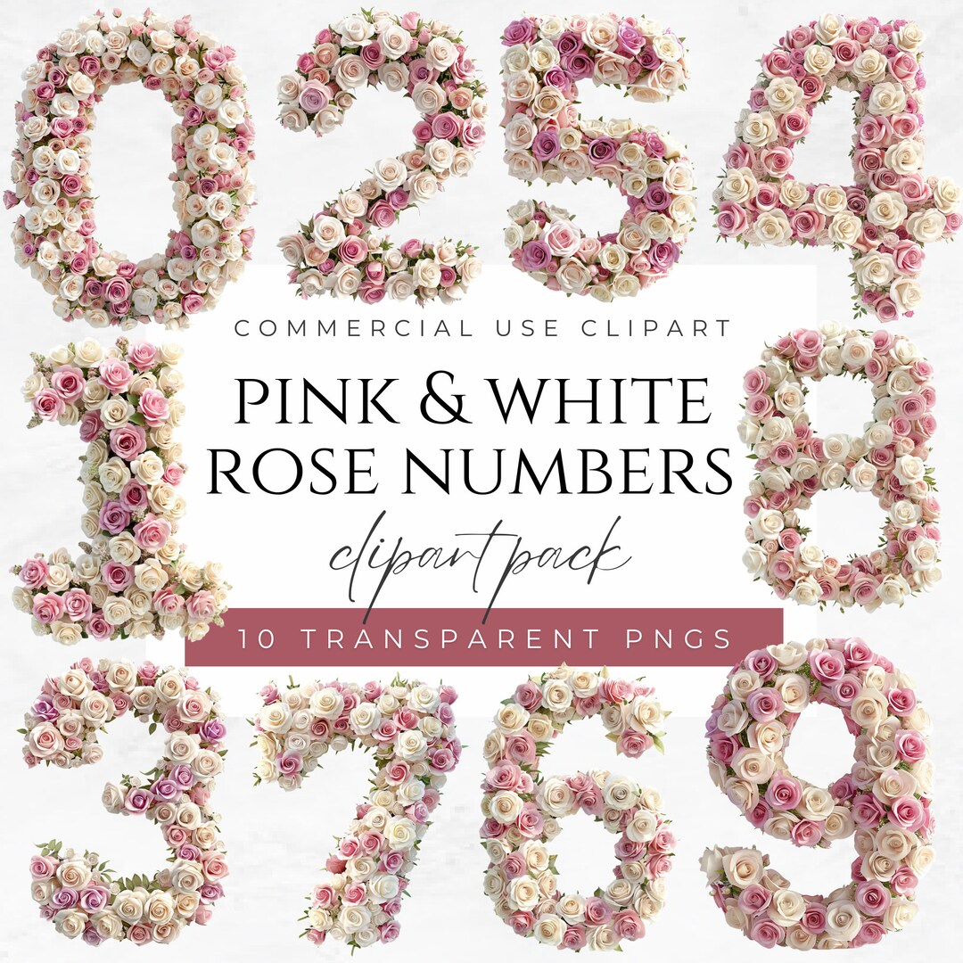 Rose Numbers Clipart Pink Rose Clipart White Rose Clipart Floral ...