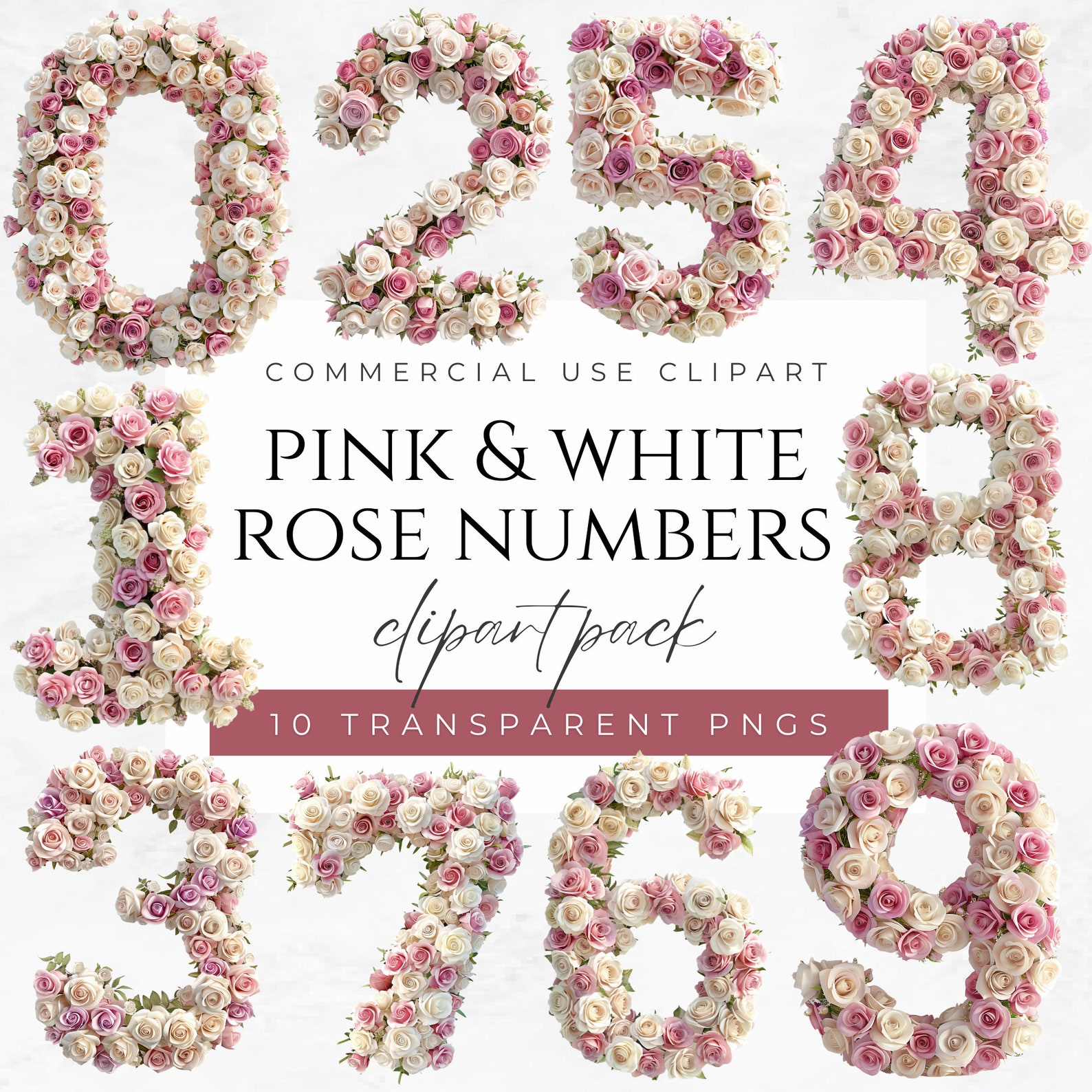 Rose Numbers Clipart Pink Rose Clipart White Rose Clipart Floral ...