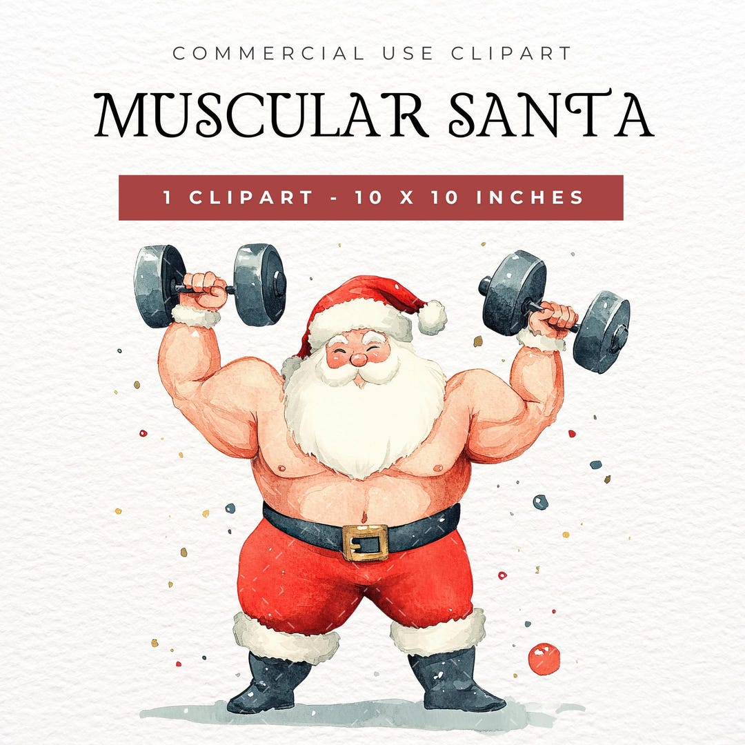 Muscular Santa Claus Clipart Powerlifter Santa Strong Santa Bodybuilder ...