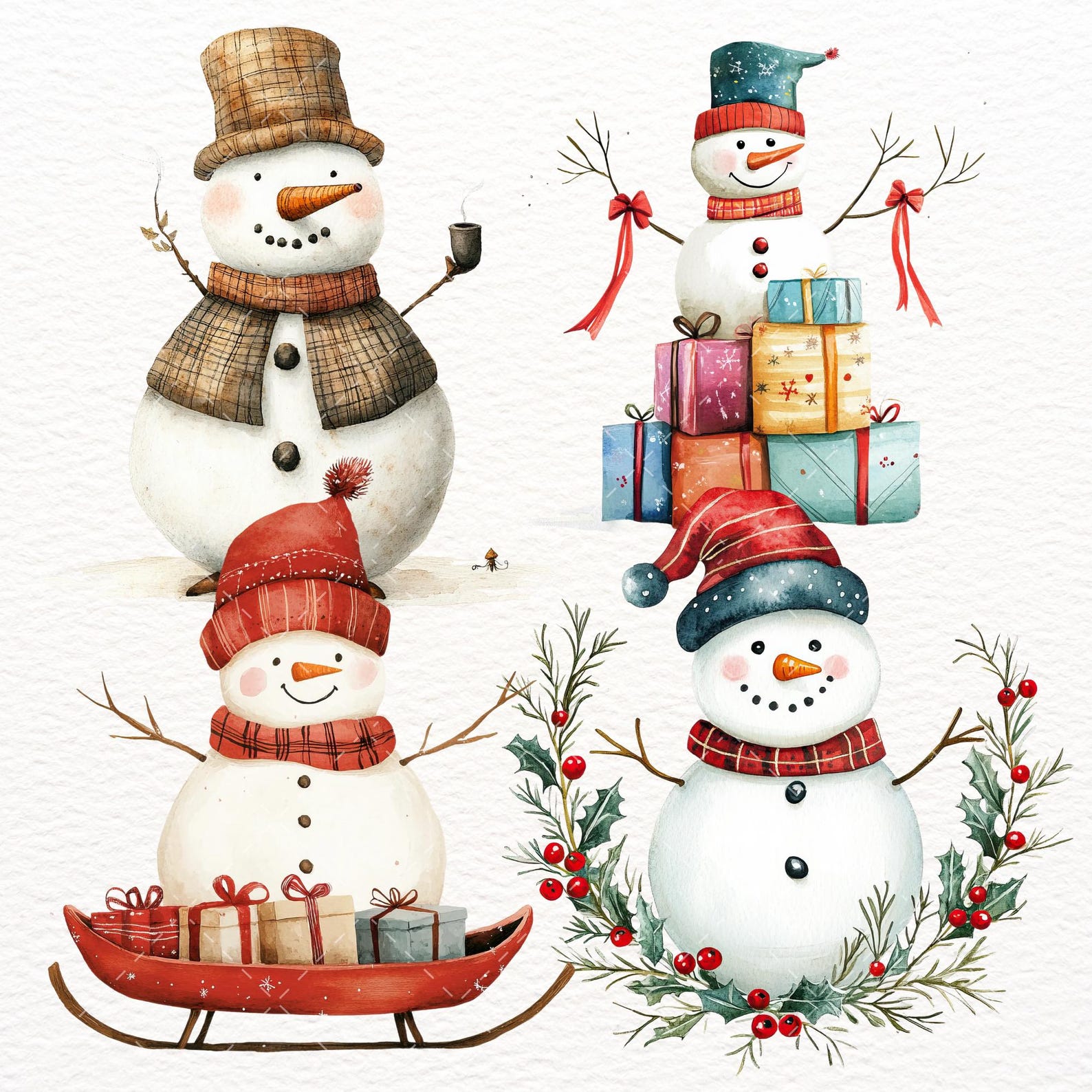 Snowman Clipart Whimsical Snowman Christmas Children’s Book Snowman ...