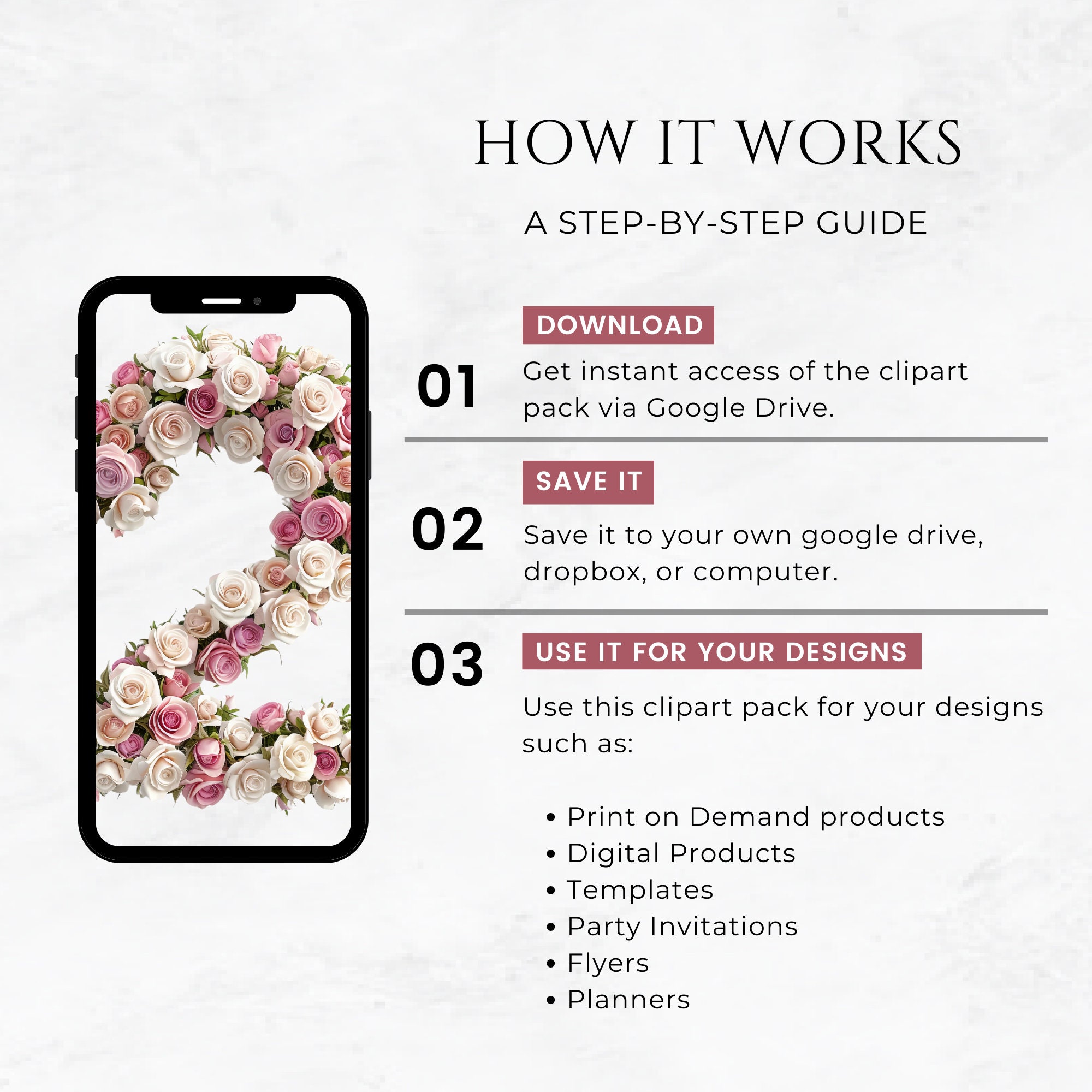 Rose Numbers Clipart Pink Rose Clipart White Rose Clipart Floral ...