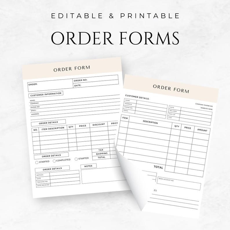 Business Forms Bundle Templates Printable Order Forms Password Tracker ...