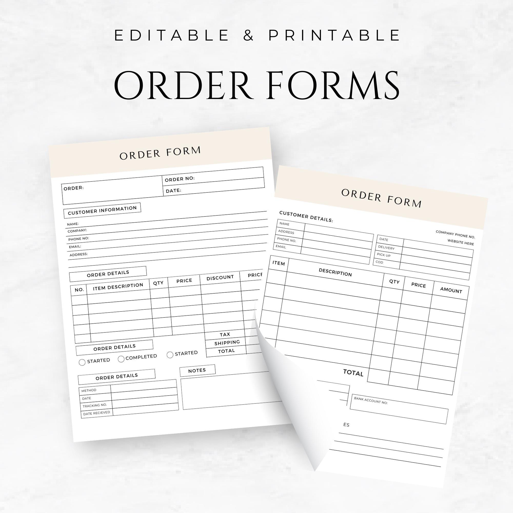 Business Forms Bundle Templates Printable Order Forms Password Tracker ...