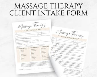 Massage Therapy Form, Printable Forms - Etsy