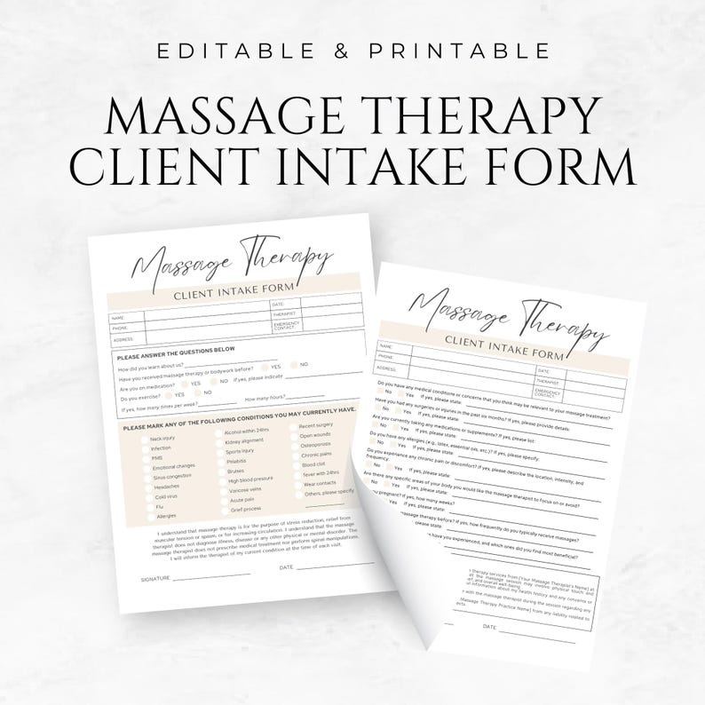Massage Therapy Client Intake Form Template Printable Therapist Forms ...