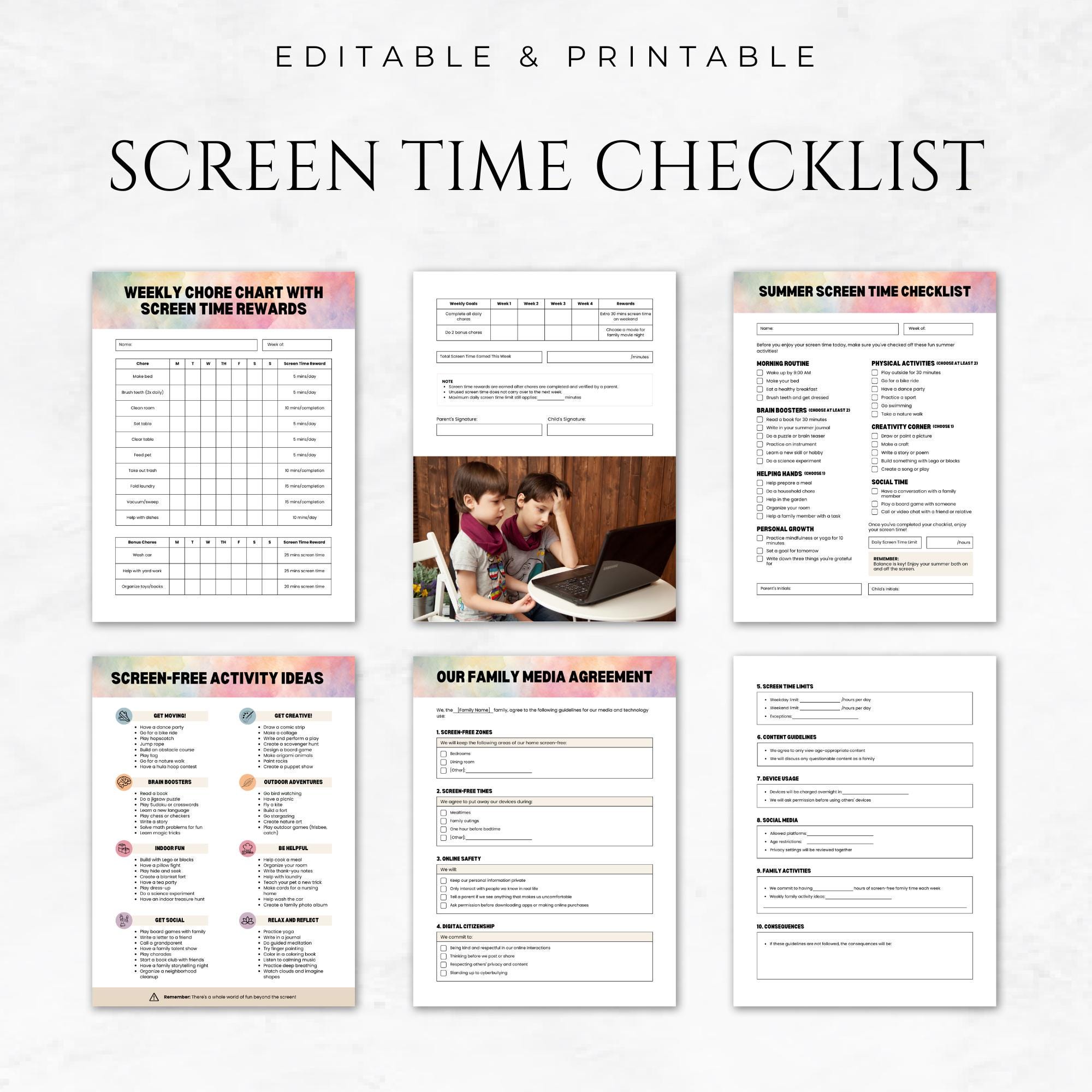 Screen Time Checklist Template Printable Digital Detox Checklist Kids ...