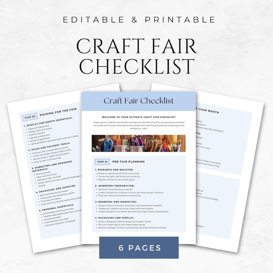 Craft Fair Checklist Template Printable Vendor Checklist Craft Show ...