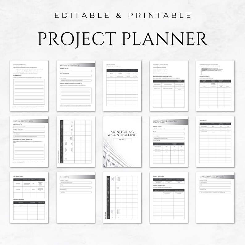 Project Planner Template Printable Project Management Template Project ...