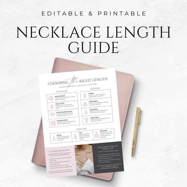 Necklace Length Guide Template Printable Jewelry Sizing Chart Necklace ...