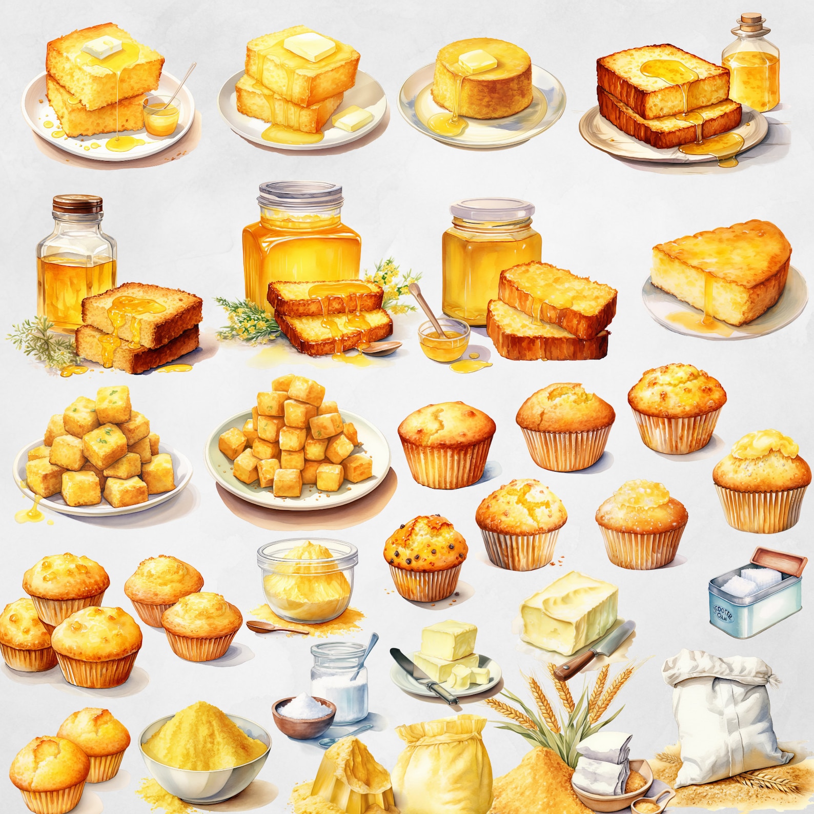 Cornbread Clipart Food Illustration Baking Clipart Southern Food ...