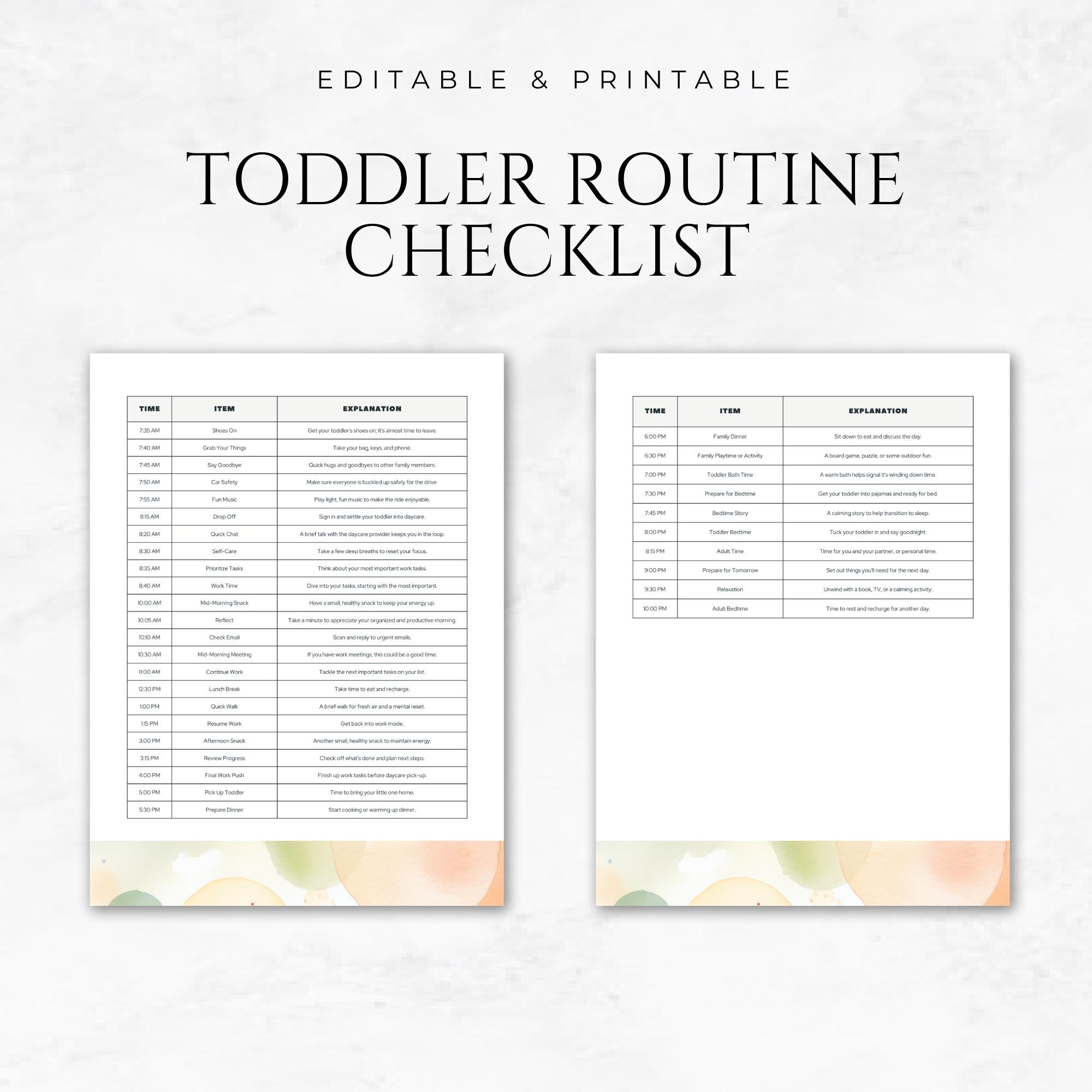 Toddler Routine Checklist Template Toddler Planner Kids Planner ...
