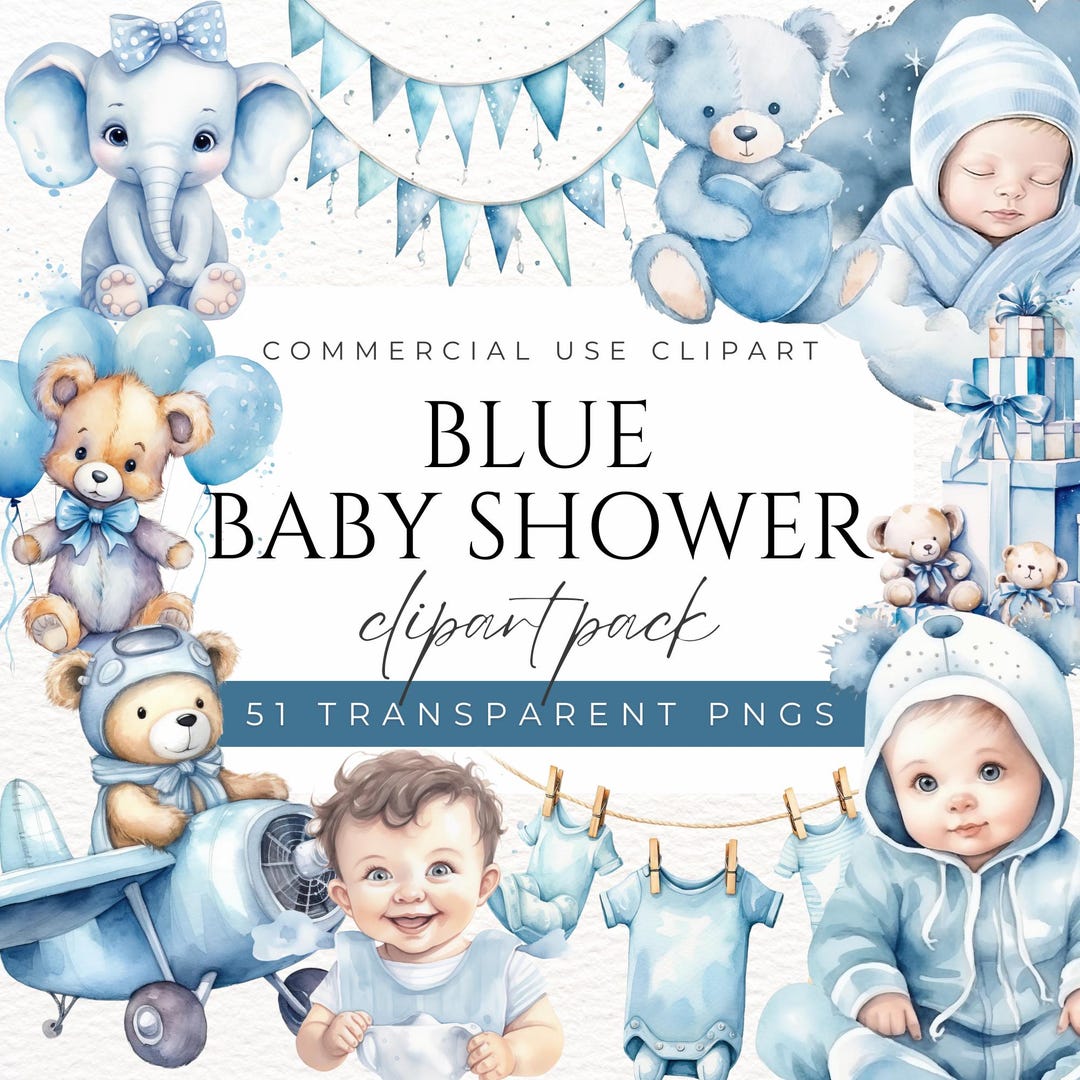 Blue Baby Shower Clipart Baby Boy Clipart Baby Shower Elements Graphics ...