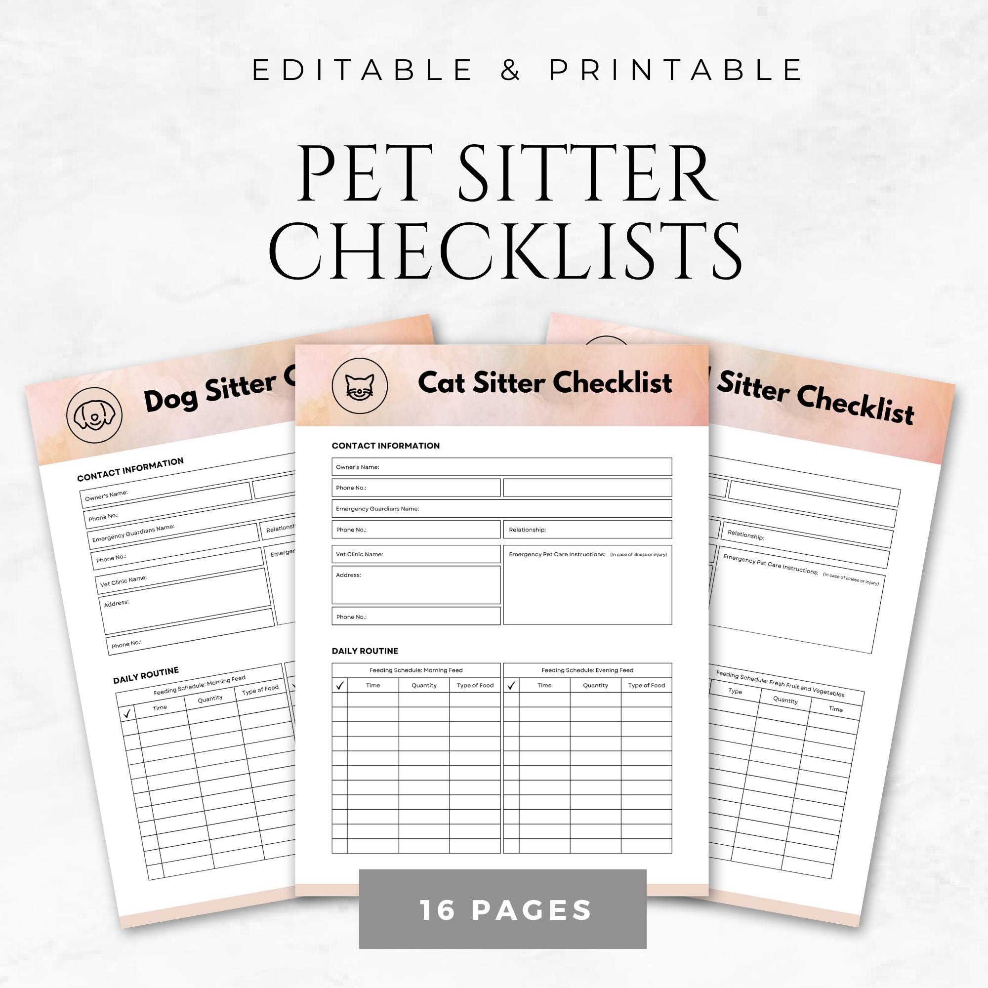 Pet Sitter Checklists Template Printable Dog Sitter Checklist Cat ...