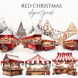 Red Christmas Clipart Watercolor Festive Winter Holiday Clipart ...
