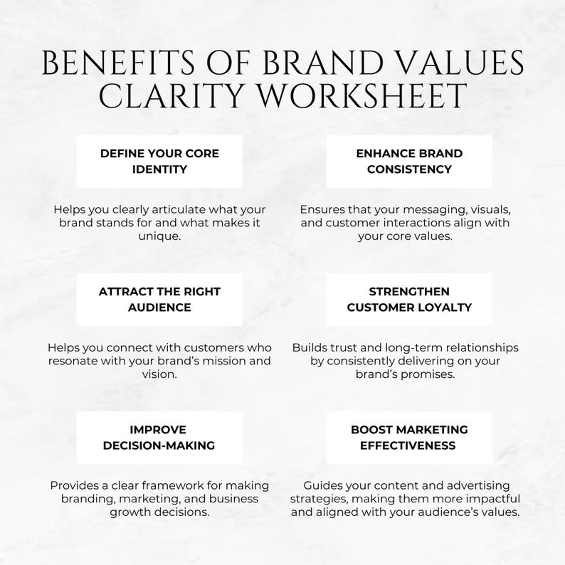 Brand Values Clarity Worksheet Template Printable Brand Strategy Guide ...
