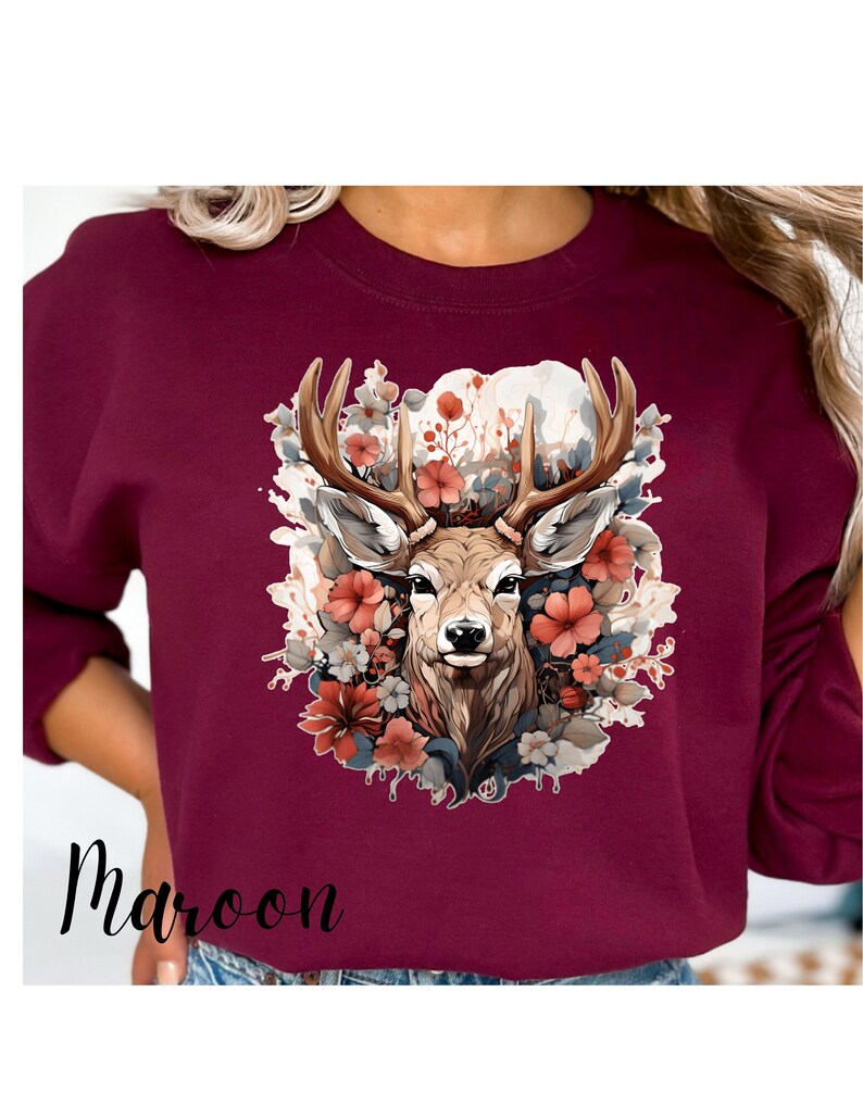 Floral Deer Sweatshirt Stag Wildlife Sweatshirt Deer Crewneck Stag ...