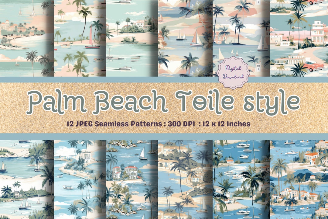 Palm Beach Toile Seamless Pattern - Etsy