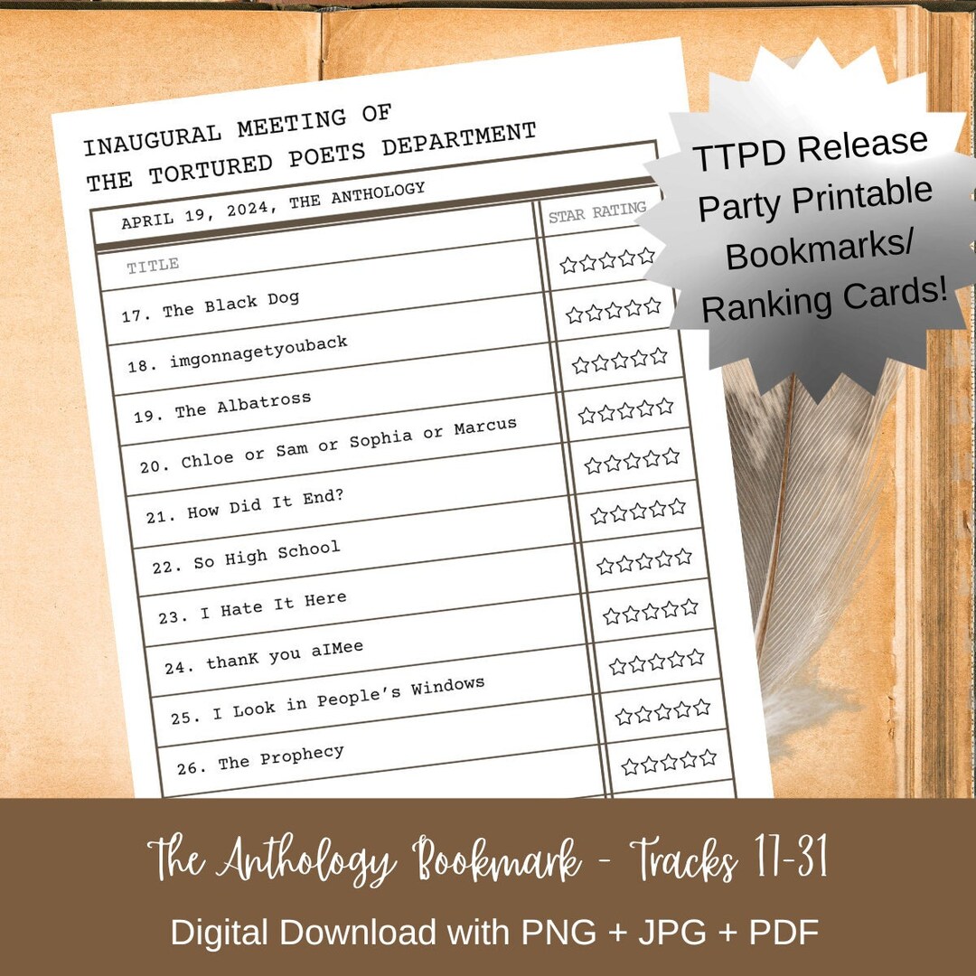 TTPD Library Catalog Card Bookmarks THE ANTHOLOGY Tracks 17-31 Activity ...