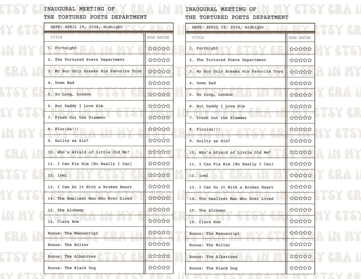 TTPD Library Catalog Card Bookmarks Listening Party Activity the Taylor ...