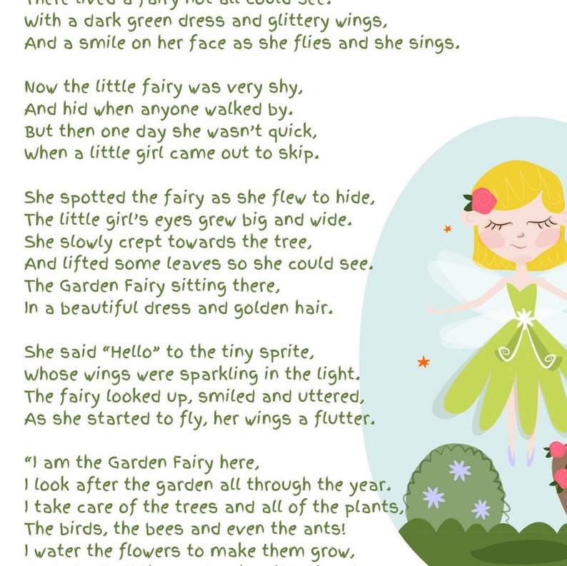 The Garden Fairy - Children's Poem, Children's Wall Art, Bedroom Poster ...