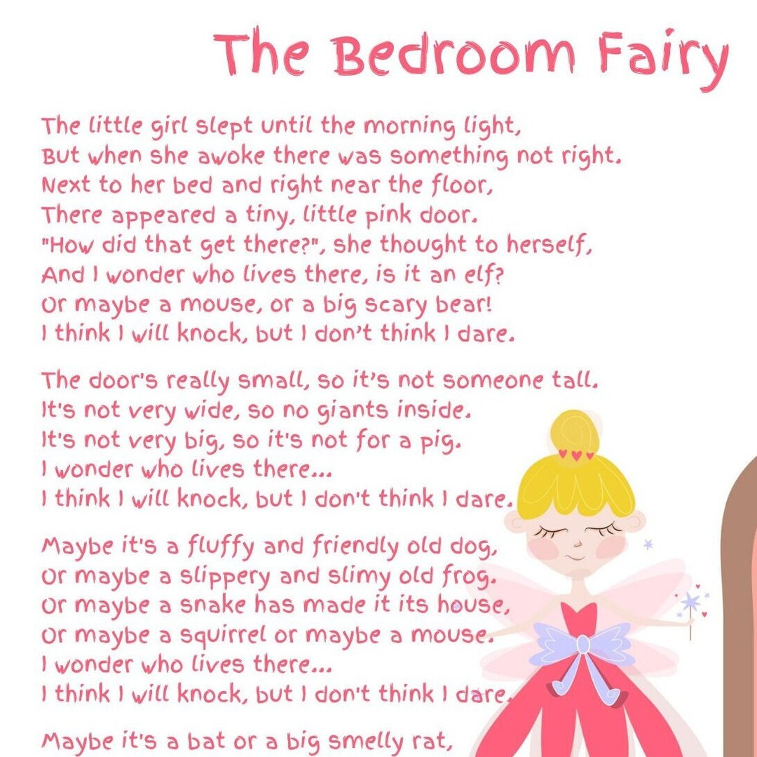 The Bedroom Fairy - Children's Poem, Children's Bedroom Poster, Wall ...