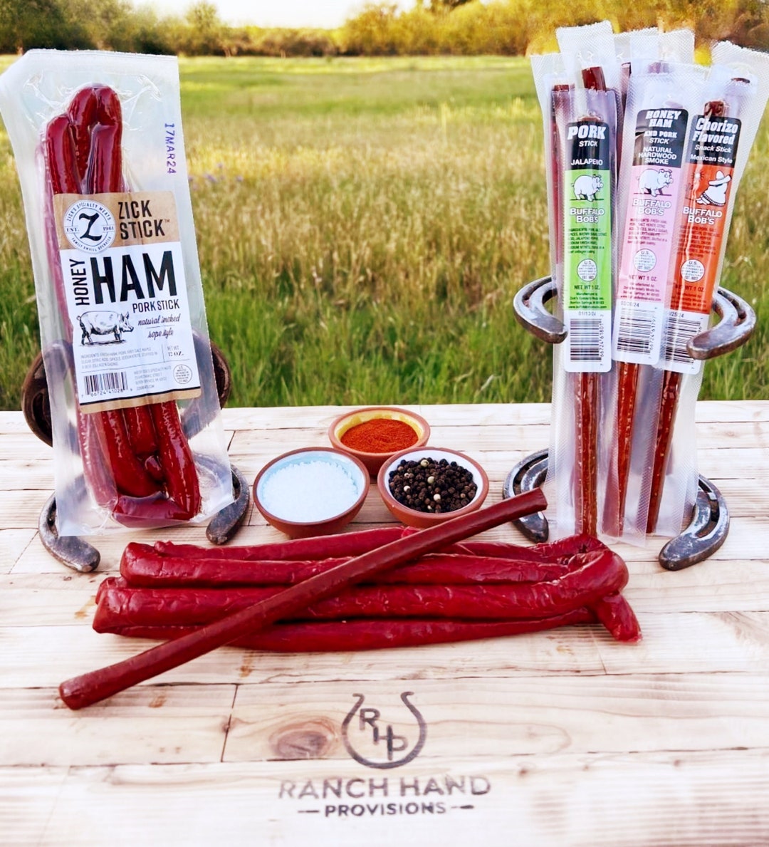 Pork Jerky Snack Stick Bundle / Gift Box smoked Honey Ham Rope, Chorizo ...