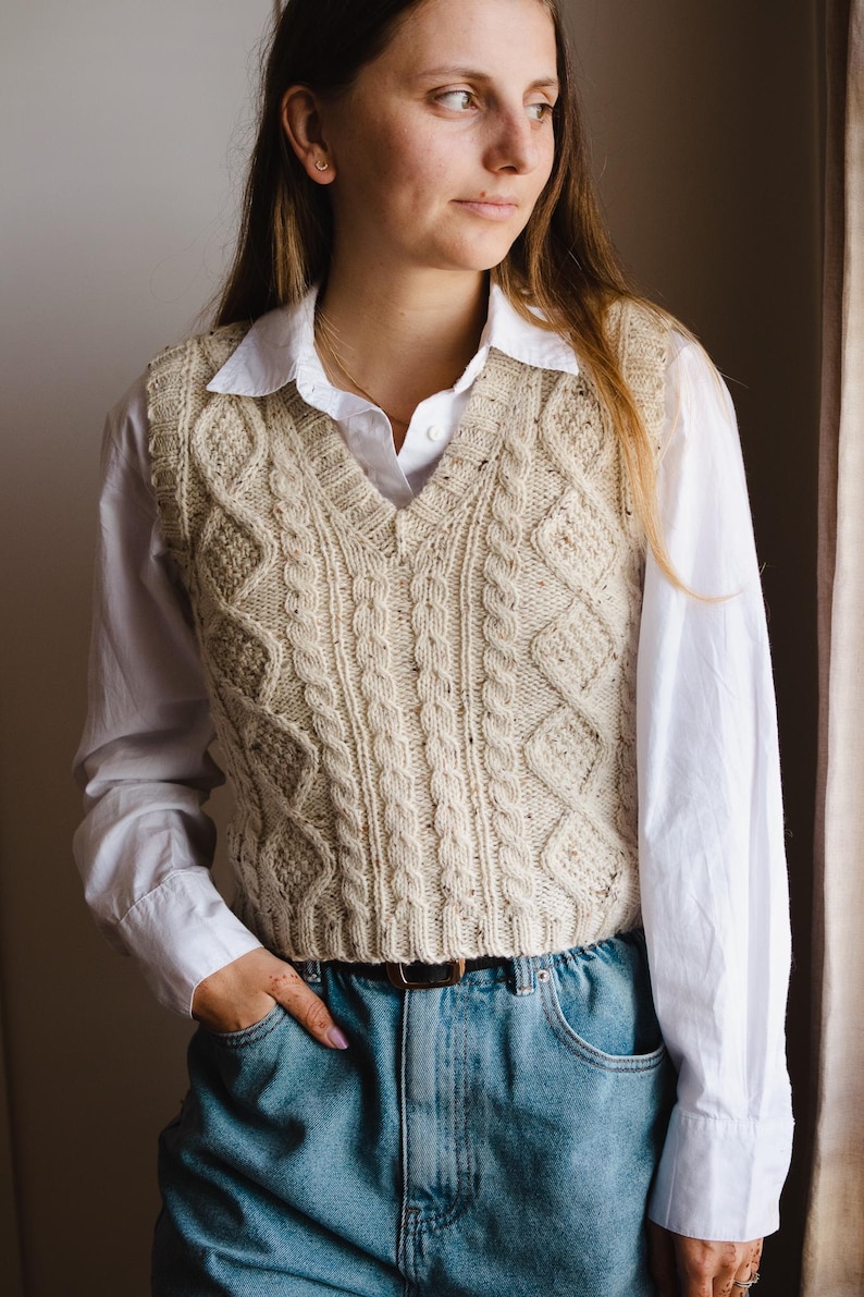 Knitting Pattern | Cable Slipover | Knit Vest | Hayley Slipover - Etsy ...