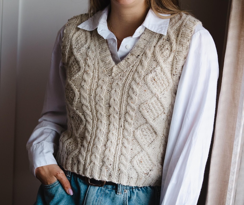 Knitting Pattern | Cable Slipover | Knit Vest | Hayley Slipover - Etsy ...