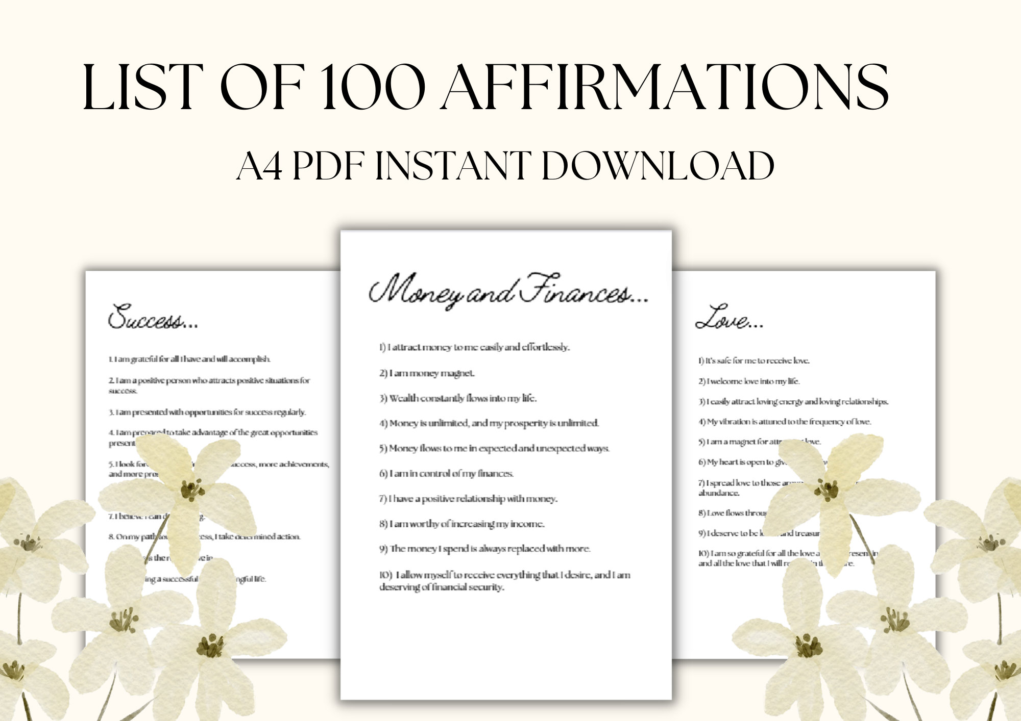 List of 100 Affirmations, Affirmations Printable, Daily Affirmations ...
