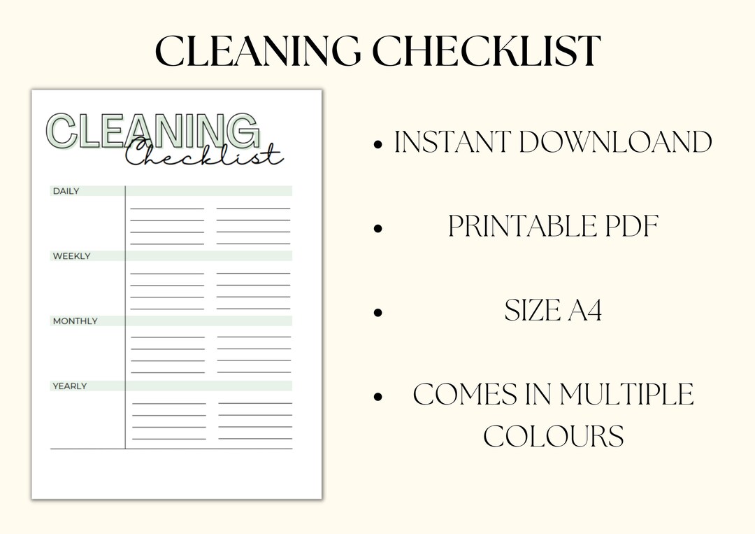 Cleaning Checklist, Cleaning Tracker, Printable Cleaning Checklist ...