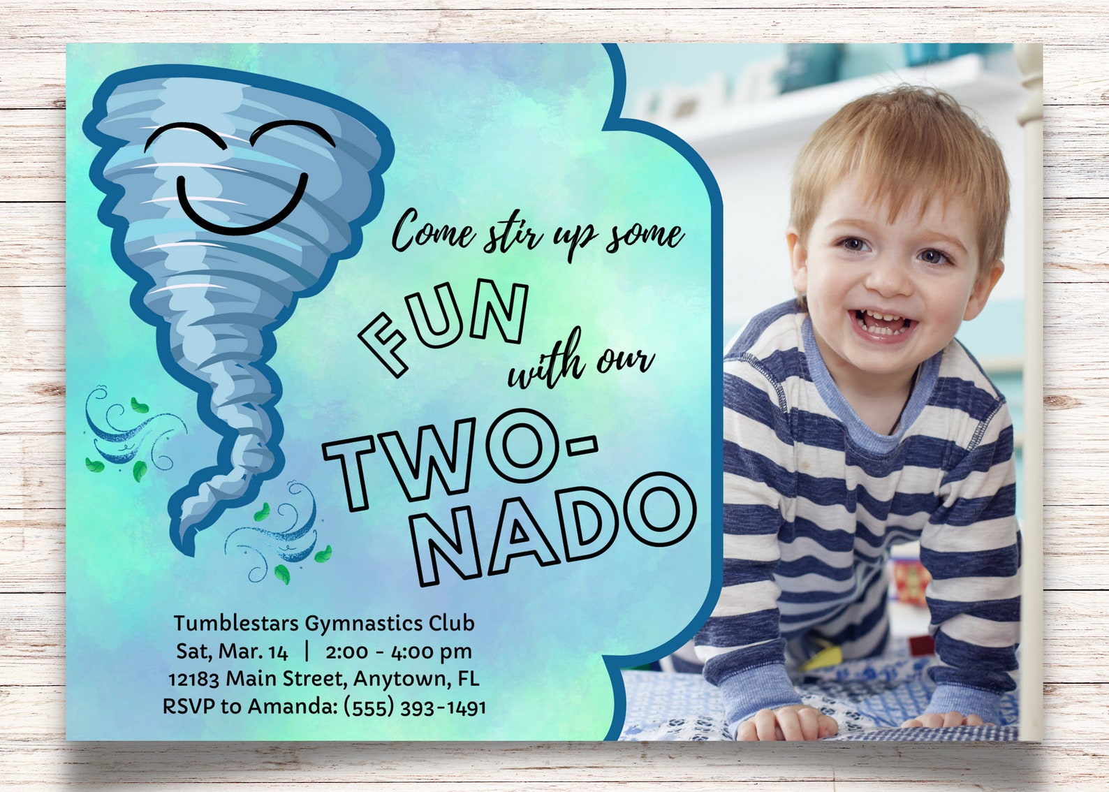 Two-nado 2nd Birthday Photo Invite (blue) - Twonado Party Invitation ...
